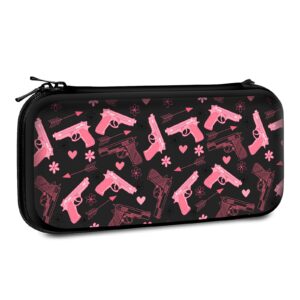 carrying case compatible with switch 2017 / switch oled 2021 console joy-con with 10 game card slots , girl power pattern with gun, pomegranate, lips and hearts