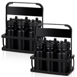 2 pack sports water bottle carrier with 12 team water bottles 20 oz wide mouth water bottles bpa free plastic squeeze water bottles major sports water bottles for fitness bike gym camping (black)