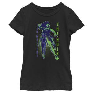 marvel girl's she-hulk walters lock up t-shirt, black, x-large