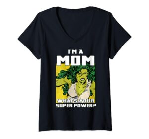 womens marvel i'm a mom what's your superpower she-hulk portrait v-neck t-shirt