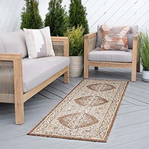 water & fade resistant indoor outdoor 3x10 runnerr rug for patio, deck, porch, entryway | outside area rugs for patios | 2'8'' x 9'10'' brown