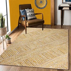 casavani indian hand braided rag rug geometric yellow & multicolor chindi cotton & jute rug indoor hall room decor carpet rugs for bedroom,nursery room 11x11 feet square