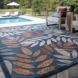 water resistant modern 8x10 indoor outdoor patio rug | floral outdoor rugs for patios, deck, porch, entryway | outside area rug | 7'7'' x 10'3''