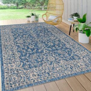 jonathan y smb103a-8 palazzo vine and border textured weave indoor outdoor area-rug coastal bohemian rustic glam easy-cleaning bedroom kitchen backyard patio non shedding, 8 x 10, navy/gray