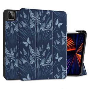 meegoodo for ipad pro m2 12.9 case 6th/5th/4th/3rd generation 2022 2021 2020 2018 with pencil holder, tablet cover with soft tpu back shell, vintage floral