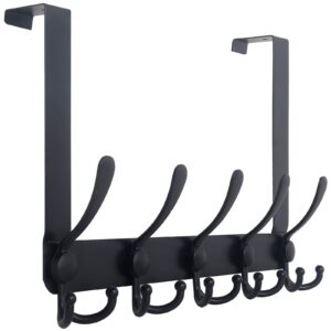 webi over the door hook door hanger hook rack with 5 tri hooks for hanging coats, door towel rack towel hanger door coat hanger over door coat rack for bathroom,behind back of door,black