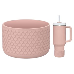 wuqid heart shaped texture silicone boot compatible with stanle quencher h2.0 iceflow flip 20oz 30oz 40oz,hydroo flask 12-24oz (pink dusk, ‎fits hydro 12-24oz / stanle 20-40oz tumbler)