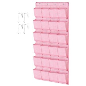 pink shoe organizer over the door for girls women kids room,hanging shoe rack organizer for closet door,zapateras storage holder with 24 large pockets & 4 sturdy hooks for shoes,slippers