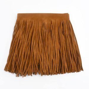 yalulu 2 meters 6 inch wide double faced velvet fringe trim, leather suede tassel trim fringe lace trim ribbon for craft handbag skirt garment decor (light brown)