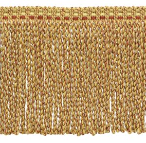 dÉcopro 6" (15cm) beautiful bullion fringe trim with fancy knitted gimp header, veranda collection # bfv6, bisque beige #vnt31 (light beige, rust red, light gold) 5 yard value pack (15 ft/4.5m)