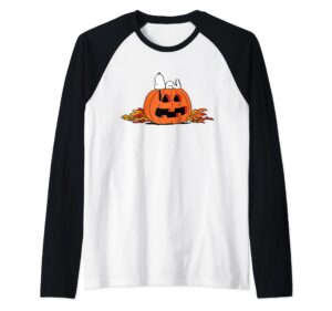 peanuts snoopy lantern halloween raglan baseball tee