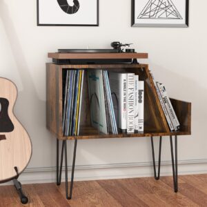 record player stand,vinyl record storage cabinet,turntable stand with multi-compartment design,record player stand with vinyl storage holds up to 100 albums (light brown)