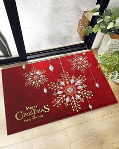 indoor doormat merry christmas snowflake glow diamonds,shaggy floor mat with non-skid backing dots shadow red back,machine washable plush area rug carpets for kitchen nursery bedroom