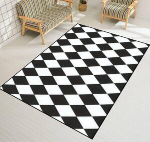 black and white area rugs, diamond shape pattern background entryways mat, machine washable soft and comfortable for room living room office dining indoor outdoor hallway(3x5ft