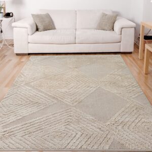 antep rugs palafito 5x7 geometric shag diamond high-low pile textured indoor area rug (beige, 5'3" x 7'6")