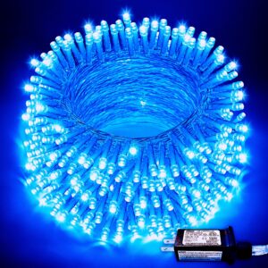 jmexsuss 66ft 200 led blue christmas lights indoor outdoor, connectable blue string lights clear wire plug in, 8 modes blue fary lights for halloween tree party bedroom wall christmas decoration