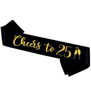 cheers to 25 sash, black gold it's my 25th birthday sash for women and men,happy 25th birthday gifts party supplies