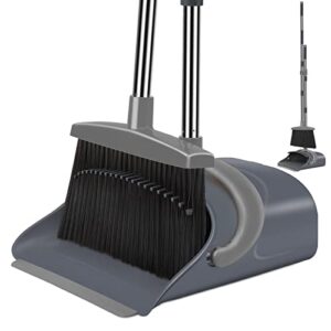 kelamayi new upgrade broom and dustpan set, broom and dustpan set for home, broom dustpan set, broom and dustpan combo for office, stand up broom and dustpan (gray)