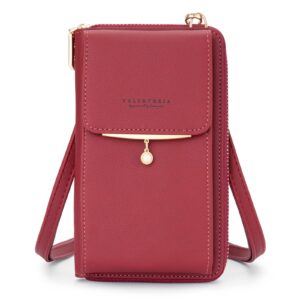 valentoria small crossbody bag cell phone purse wallet leather card slot clutch for women burgundy