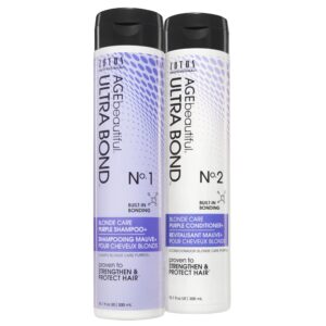 agebeautiful ultra bond no. 1 blonde care purple shampoo & no. 2 conditioner | strengthens & protects | builds bonds w/ arginine