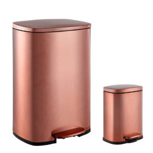 happimess hpm1006d connor rectangular trash can with soft-close lid and free mini trash can, modern fingerprint proof for home, kitchen, office, large:12.98 gallon small:1.3 gallon, rose gold