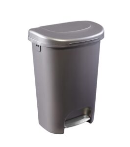 rubbermaid classic 13 gallon premium step-on trash can with lid and stainless-steel pedal, bronze waste bin for kitchen/home/garage/office