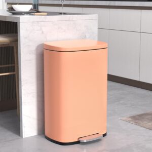 50 liter / 13 gallon kitchen trash can with lid, stainless steel trash can with foot pedal and plastic inner bucket, fingerprint-resistant soft close lid garbage can, odor proof and hygienic, pink