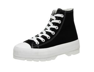 cushionaire women's vespa high top canvas sneaker +memory foam and side zipper, black/white 9