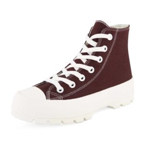 cushionaire women's vespa high top canvas sneaker +memory foam and side zipper, chocolate 7