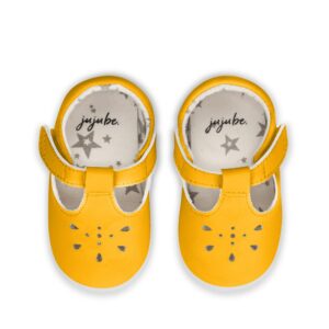 jujube mary jane baby girl shoes, machine washable vegan leather baby shoes, dress girls shoe with soft soles, hook and loop strap, non slip toddler flats for walking, sunflower yellow - 9-12 months