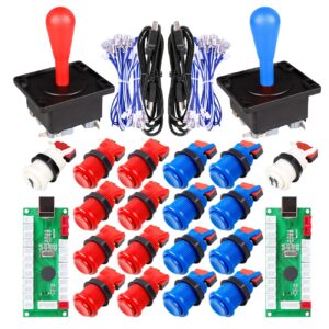 eg starts 2 player arcade game diy kits ellipse oval happ type joystick hanlde + 18x american style arcade buttons 1/2 player start push button (red & blue)