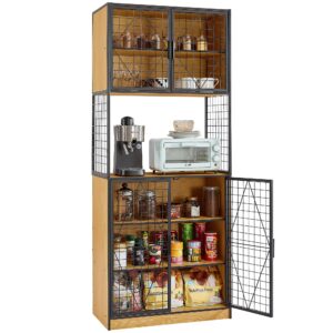 vecelo 72in tall kitchen pantry cabinet with doors and shelves, large freestanding storage cupboard with countertop hutch for, oak