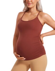 crz yoga butterluxe y back maternity tank tops for women ruched pregnancy basic camisole sleeveless athletic yoga shirts jujube brown large