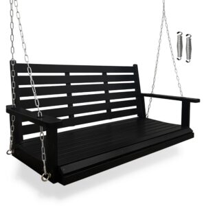 wooden porch swing, ergonomic seat, bench swing with hanging chains and 7mm springs, heavy duty 880 lbs, for outdoor patio garden yard (black, 2-seater extra large)