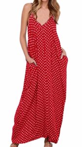 lilbetter women v-neck polka dot print spaghetti strap boho long maxi dresses (red,medium)