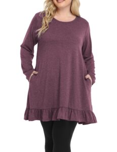 long plus size tunic tops for women ruffle hem shirts for leggings (red, 4x)