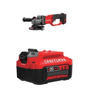 craftsman v20 angle grinder, small, 4-1/2-inch with lithium ion battery, 4.0-amp hour, charger sold separately (cmcg400b & cmcb204)