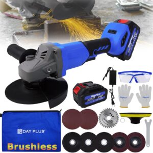 4-1/2 inch cordless angle grinder, 21v brushless angle grinder tool kit with 6.0ah lithium-ion battery & charger, 10000 rpm mini angle grinder cordless for cutting, grinding, polishing