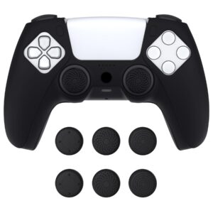 playvital pure series dockable model anti-slip silicone cover skin for ps5 controller, soft rubber grip case for ps5 wireless controller fits with charging station with 6 thumb grip caps - black