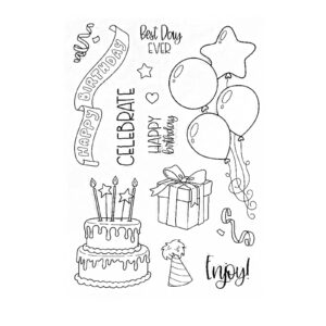 arbuya birthday cake clear stamps for birthday card making or journaling birthday gift box balloon banner silicone rubber stamps for scrapbooking albums journals paper crafts