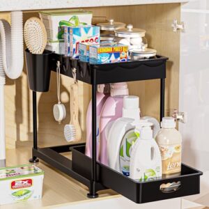 nutsaakk 2 tier under sink organizers and storage, upgraded bathroom organizer under sink, kitchen cabinet organizer with sliding drawer, kitchen sink organizer black,for women, mothers day