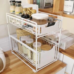 under sink organizers and storage, pull out cabinet organizer under sink organizer 2 tier pantry storage shelves for kitchen home (color : white, size : 20x37.4x44cm)