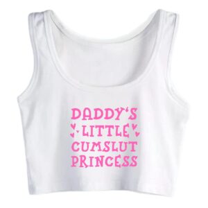 naughty kinky bdsm daddy's little cum slut princess women cotton crop top sleeveless white