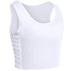 xuji transgender ftm big size chest binder strapless zip up built-in elastic band flat slim fit tops (white, xxl)