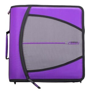 case-it the mighty zip tab zipper binder - 3 inch o-rings - 5 color tab expanding file folder - multiple pockets - 600 sheet capacity - comes with shoulder strap - deep purple d-146