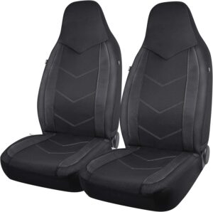 pic auto high back front car seat covers - sports carbon fiber mesh design, universal fit, airbag compatible (black)