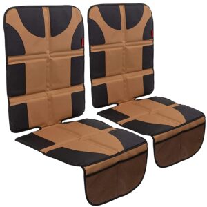 lusso gear car seat protector (value 2 pack) - thick padding - waterproof car mat for leather interiors with 2 mesh storage pockets - non-slip tan child seat protector