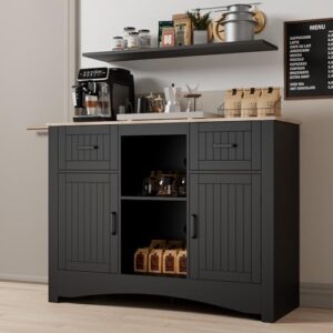 cozy castle buffet storage cabinet with doors and adjustable shelves, 42.5" kitchen buffet table sideboard, accent coffee bar cabinet for kitchen, living room, entryway, dining room, black