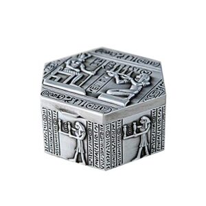 garcan trinket display storage zinc alloy jewelry box egyptian style vintage jewelry box ring necklace and earrings for girls ladies women (color : silver, size : 6.5x5.7x3cm)