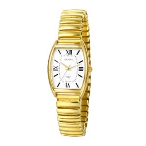 jewelrywe women's ultra thin easy reader watch with elastic strap, golden/silver watch